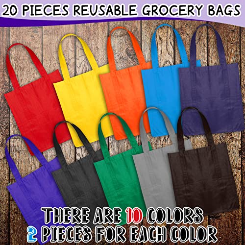 20 Pack Reusable Grocery Bags Shopping Tote Bags with Handles Heavy Duty Foldable, Washable (Multicolor)