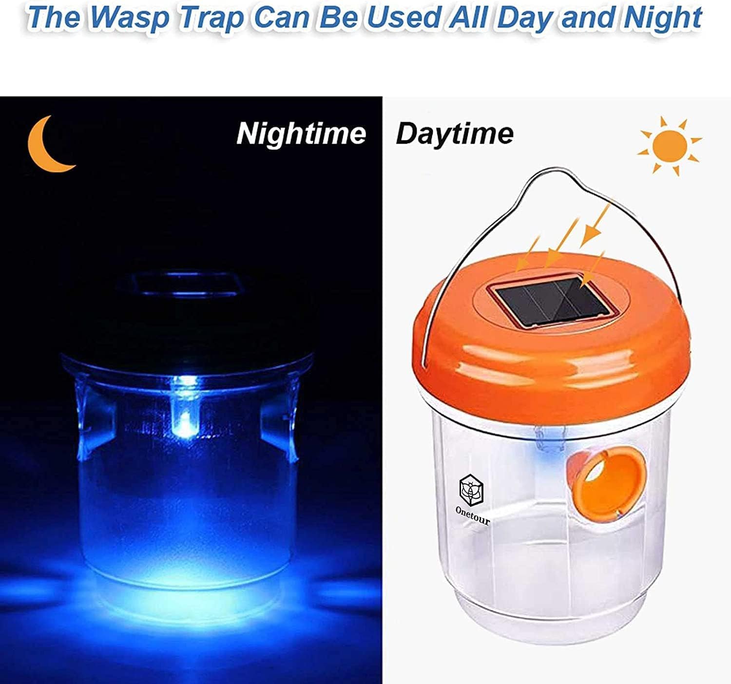 2 Packs Wasp Trap - Solar Powered Bee Trap Outdoor for Yellow Jackets, Hornets and Wasps - Durable Wasp Killer and Bee Killer - Reusable Yellow Jacket Trap and Insect Trap