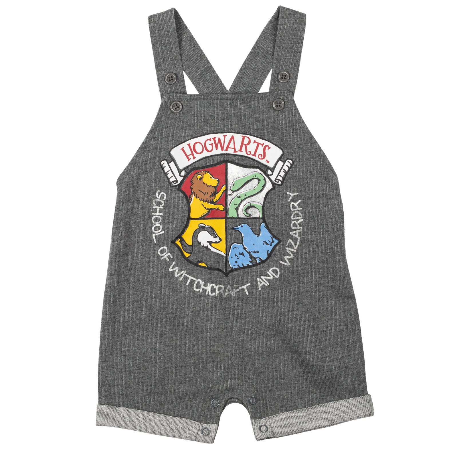 Harry Potter Hogwarts Newborn Baby Boys French Terry Short Overalls T-Shirt and Hat 3 Piece Outfit Set 3-6 Months