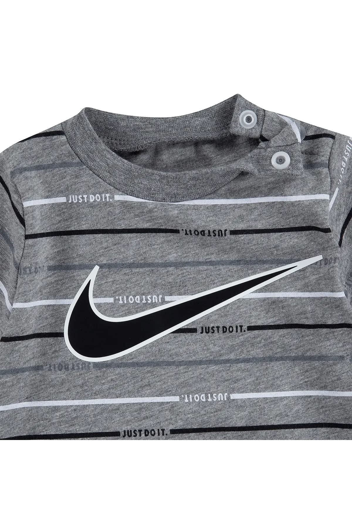 Nike Baby Boy Just Do It Romper 2 Piece Set (Carbon Heather(56H942-GEH)/Red, 3 Months, 3_Months)