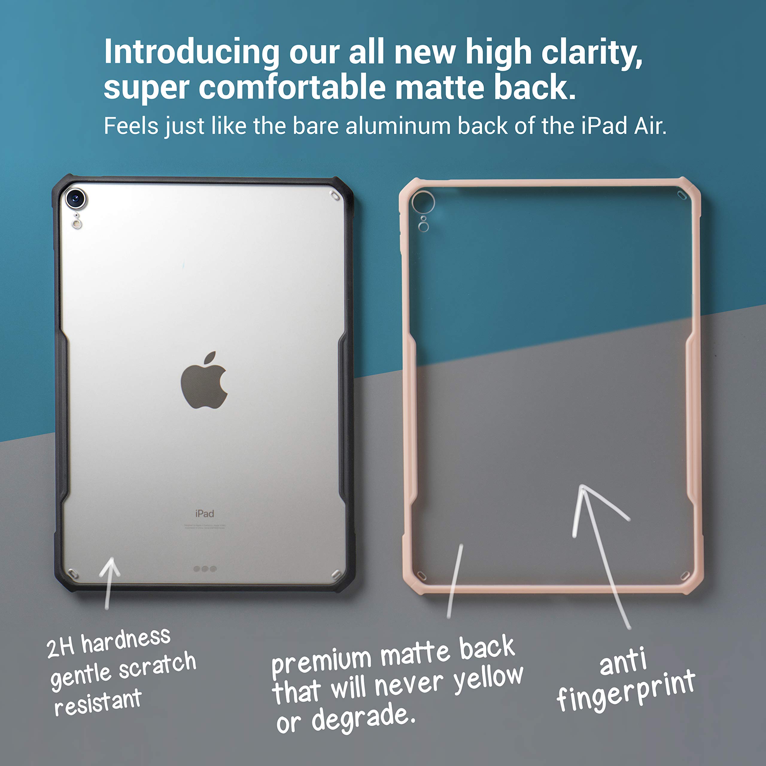 TineeOwl iPad Air 11 Inch Case (2024) M2, 5/4 Case 10.9 inch (2022/2020), Ultra Thin, Matte Clear Case, Supports Apple Pencil Charging and Touch ID, TPU Bumper (Black/Matte Back)