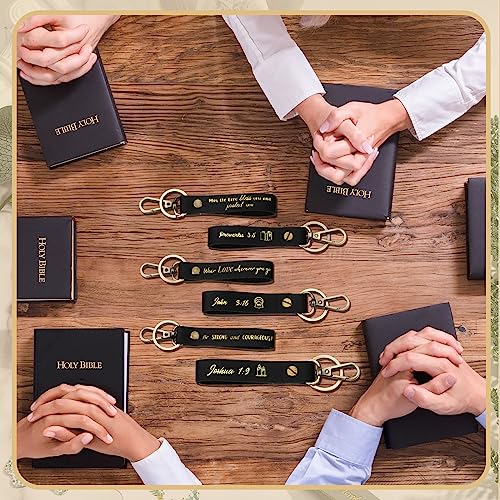 20 Pcs Christian Key Chain Leather Religious Keychain Inspirational Bible Key Chains Verse Quote Keychains Christmas Gifts (Black Gold)