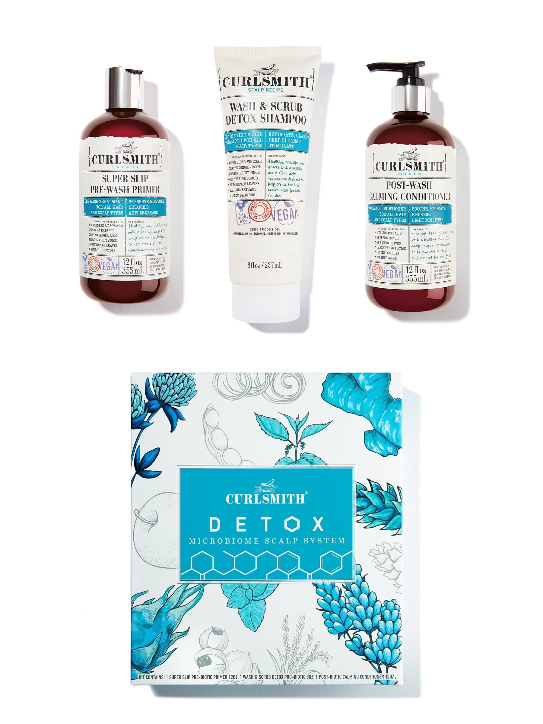 Curlsmith - Detox Kit - Vegan Microbiome Scalp System for Any Hair Type (2 x 12 fl oz, 1 x 8 fl oz)