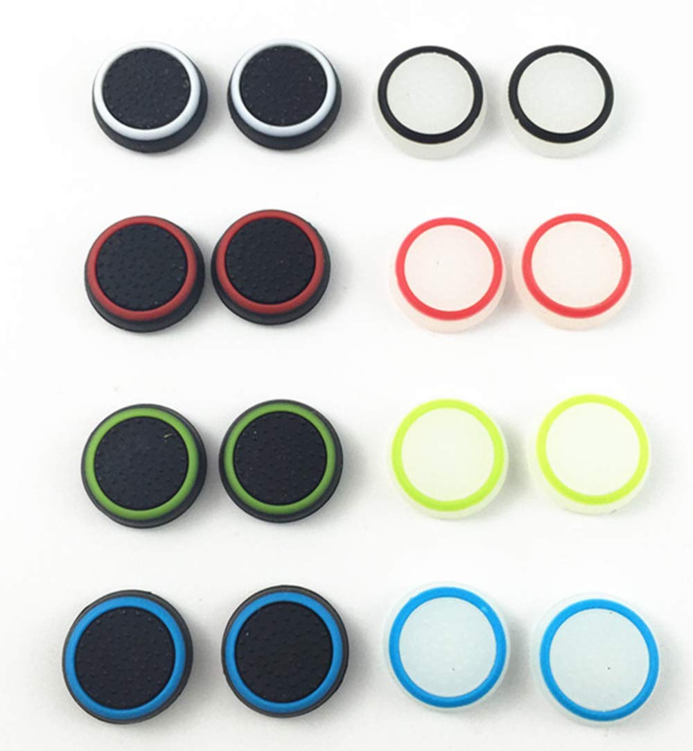 4PCS Silicone Thumb Stick Joystick Analog Grip Thumbsticks Cap Cover Case for PS4 PS3 PS2 Xbox One Xbox 360 Wii U NS Pro Controller (White-Blue)