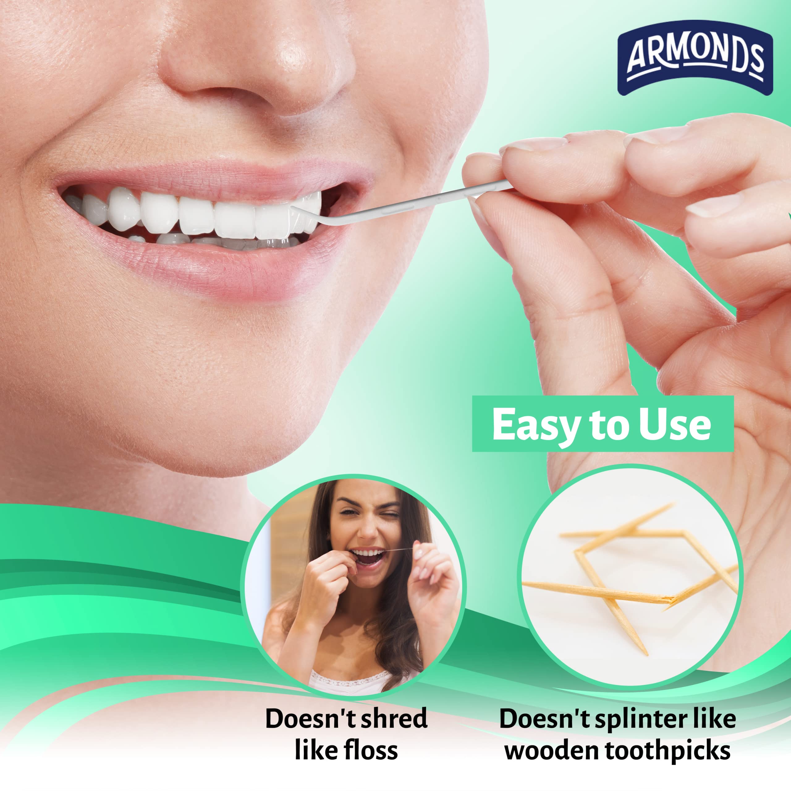 Armonds ProPicks Original Dental Picks for Teeth Cleaning - Disposable Plastic Toothpicks for Teeth & Gums - Cleans Teeth & Massages Gums - Fresh Mint Flavor - 3 Packages x 120 Interdental Tooth Picks