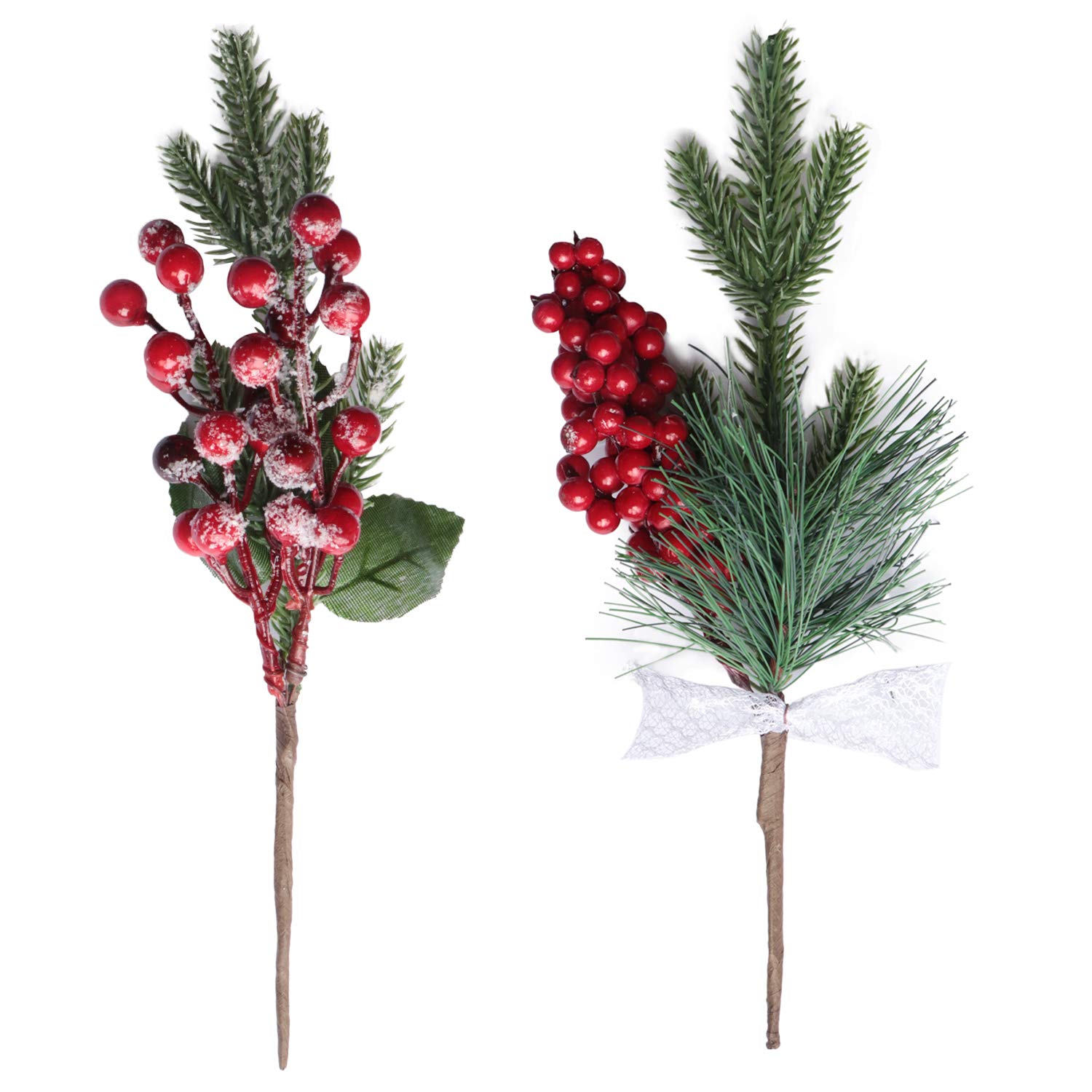 14PCS Artificial Berry Picks, Christmas Pine Picks with Red & White Berries Pine Cones for Christmas Decorations DIY Crafts Gift Wrapping Flower Arrangements Wreaths Holiday Floral Snowy Picks (14)