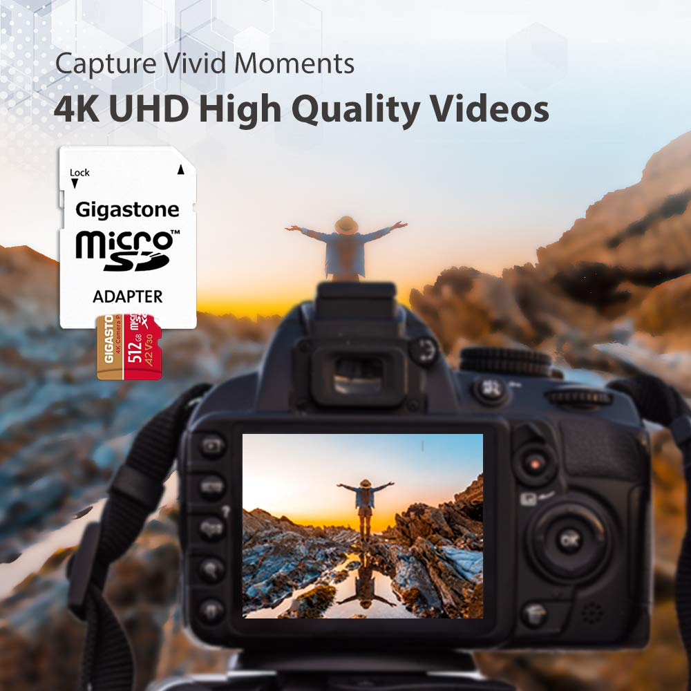 GIGASTONE 512GB Micro SD Card, 4K Video Recording, GoPro, Action Camera, Sports Camera, Nintendo Switch, R/W up to 100/60 MB/s, UHS-I A2 V30 Class 10