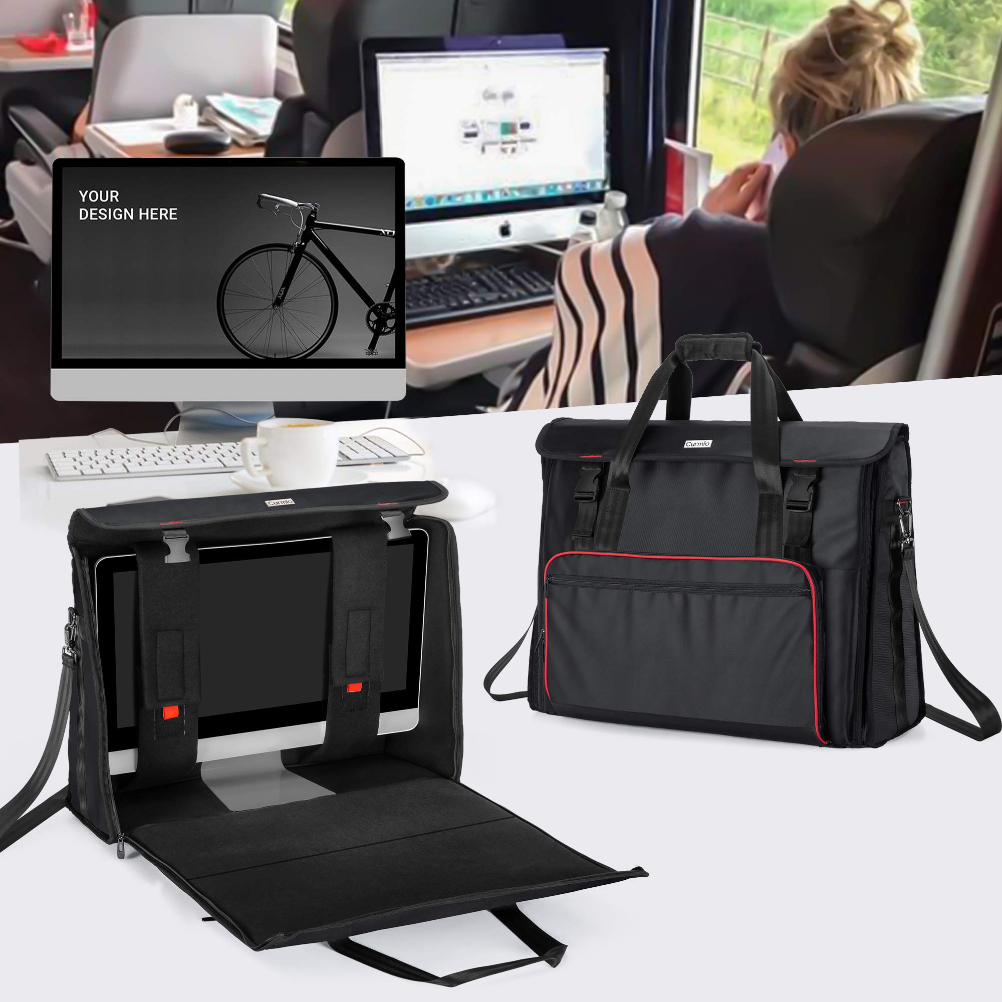 CURMIO Travel Bag Compatible for Apple iMac 27'' Desktop Computer, Portable Carrying Case Compatible with iMac 27-inch Monitor and Accessories, Black (Patent Pending)