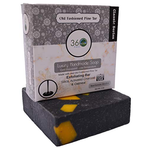 360Feel Old fashioned Pine Tar Soap exfoliant Handmade Man Soap - Made with real Tar and honey, Masculine fragrance