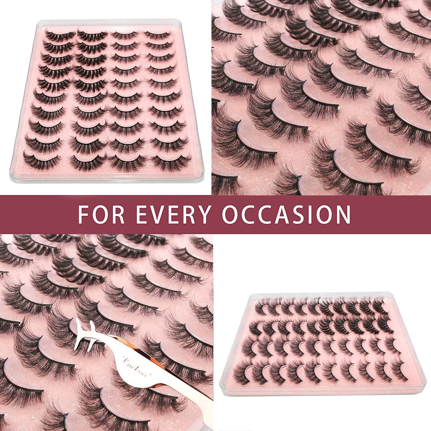 Cuckoo 20 Pairs False Eyelashes 3D Faux Mink Lashes Natural Look Wispy Fake Eyelashes,Fluffy Volume Long Thick Lashes Pack 4 Styles Mixed,with 2pc Eyelash Glue and Applicator Tool