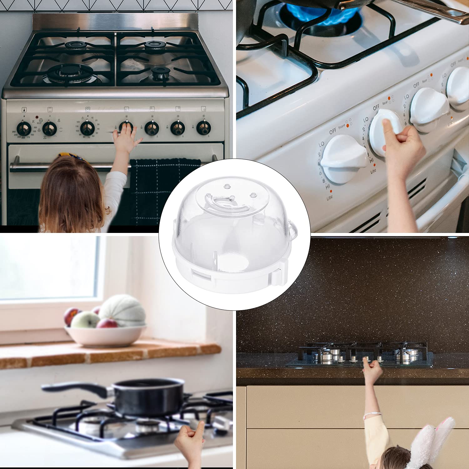 Arriveok 8 Pcs Gas Stove Knob Covers, Baby Oven Lock Kitchen Safety Guards Child Proof Knob Covers Stove Top Protector with Self Adhesive Tape (White)