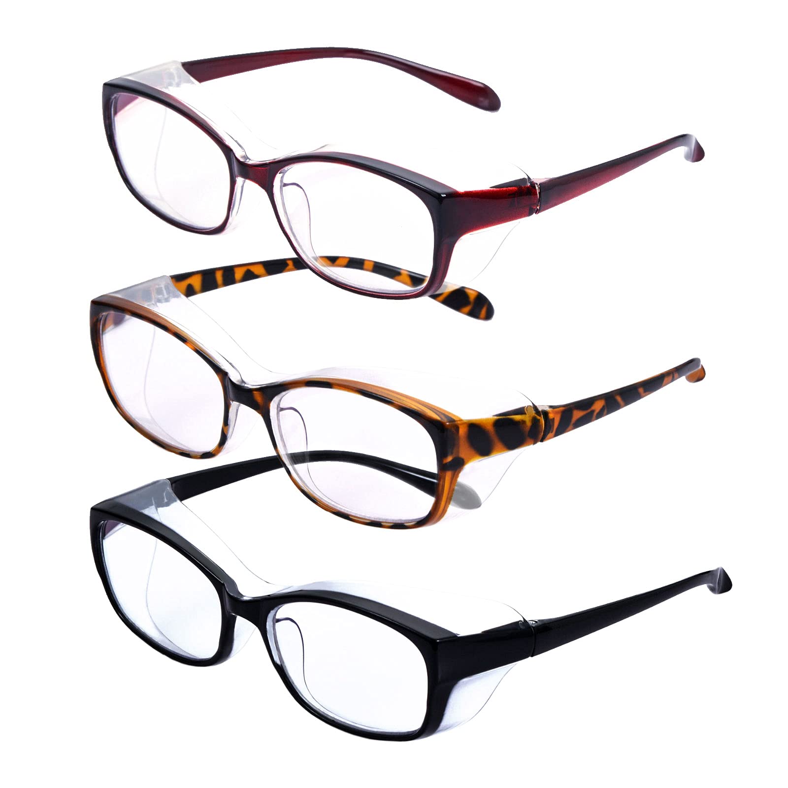 UNCLE SAM Safety Glasses with Side Shields – Blue Light Blocking Multifocal Reading Glasses, Anti-Fog & Anti-Blue Light Lenses, 3-Pair, Multi-Colors