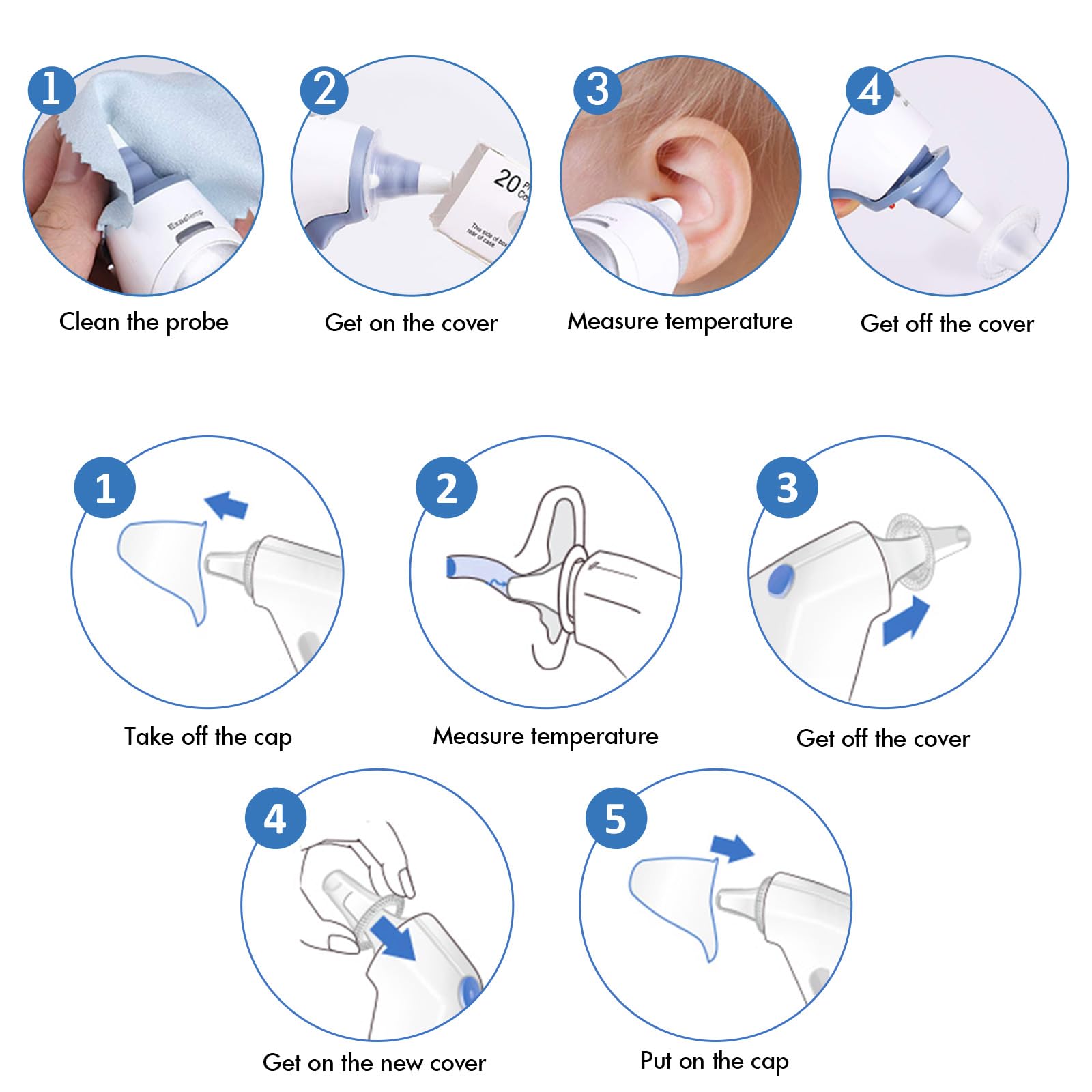 100 Count Ear Thermometer Probe Covers, Disposable Lens Filters Compatible with All Braun Ear Thermometer Models, Refill Caps