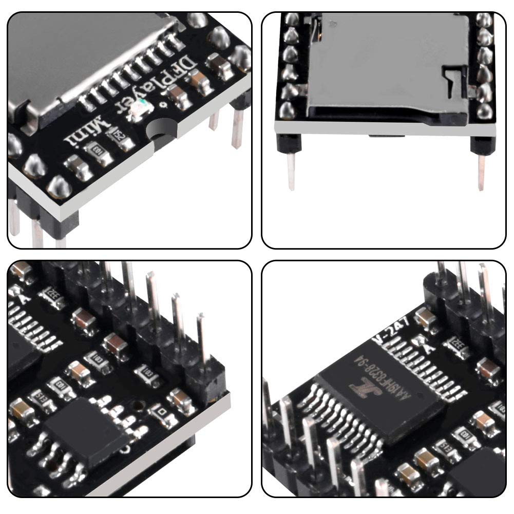3PCS Mini MP3 Player Audio Module with 5PCS Metal Shell Round Internal Magnet Speaker 2W 8Ohm MP3 Voice Decode Board TF Card U Disk IO/Serial Port/AD Board DFPlayer Audio Music Module for Arduino