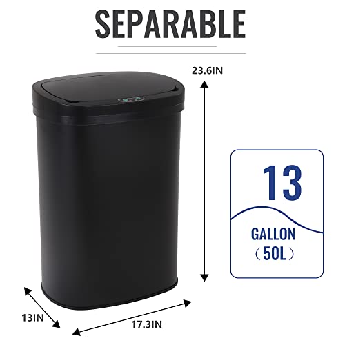 13 Gallon Kitchen Trash Can Automatic Touch Free Garbage Can with Lid Stainless Steel Anti-Fingerprint Mute 50 Liter Waste Bin for Bedroom Home Office Living Room,Black