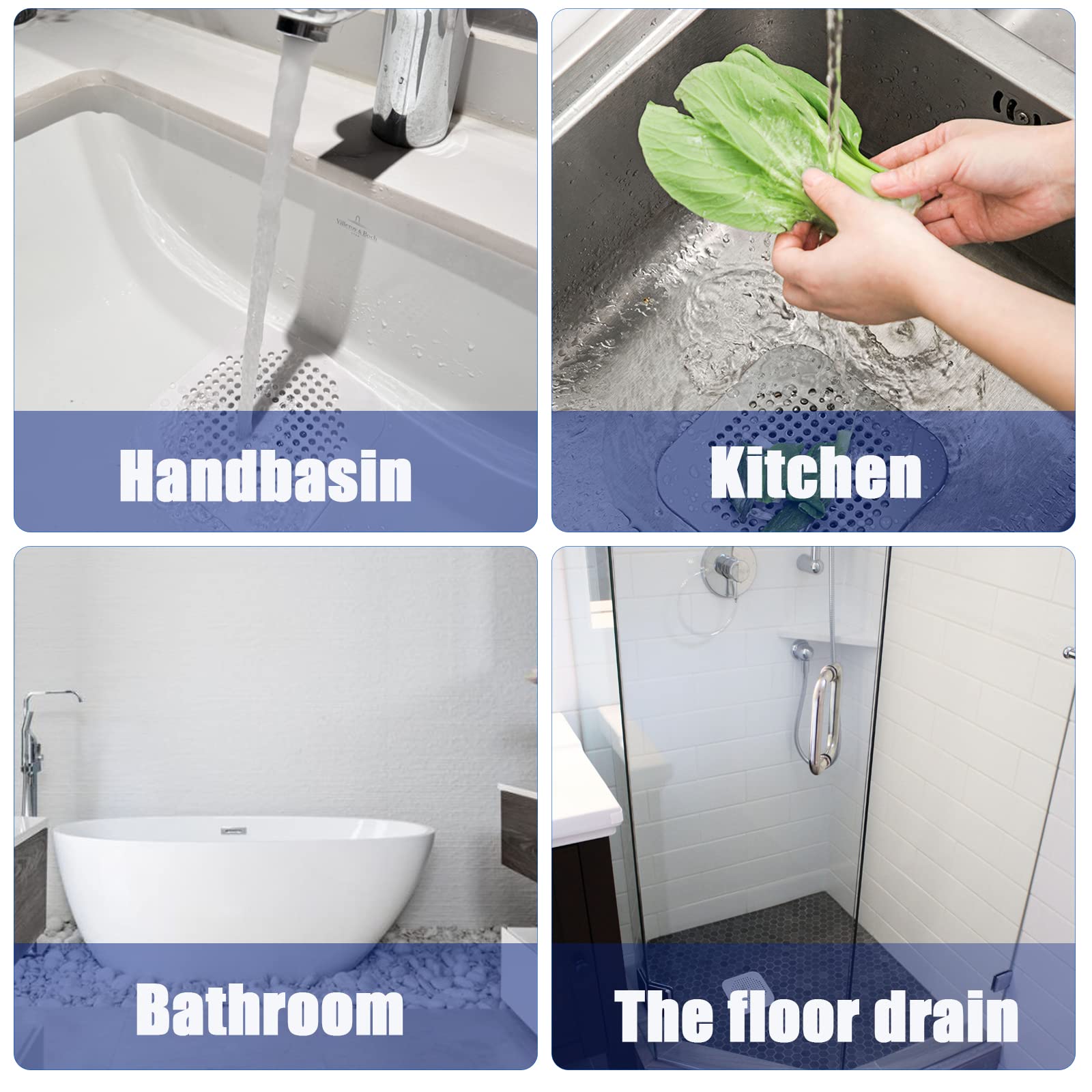2 Pack Shower Drain Hair Catcher-Square 5.7 Inch Flat Durable Silicone Drain Hair Catcher, Shower Drain Hair Catcher with Suction Cups Easy to Install Bathroom,Bathtub,Kitchen (Gray)