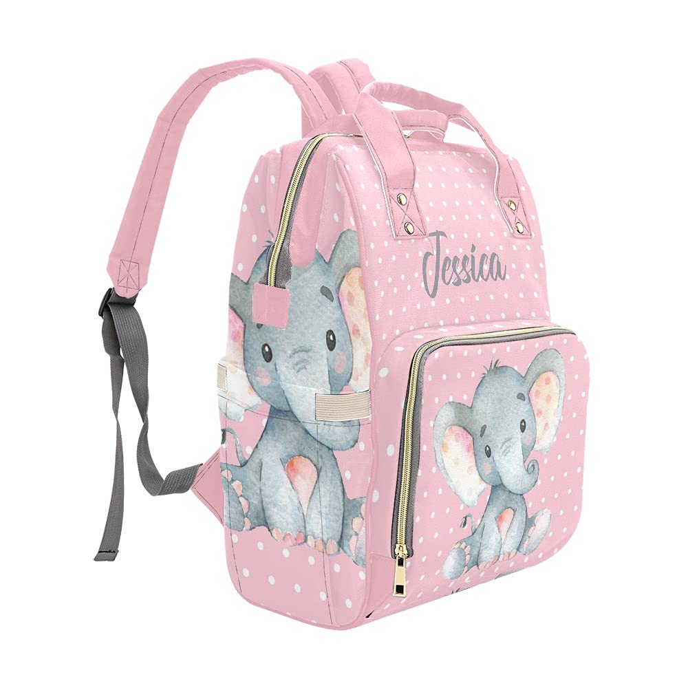Pink Polka Dot Elephant Diaper Bags Backpack Personalized Baby Bag Nursing Nappy Bag Travel Tote Bag Gifts