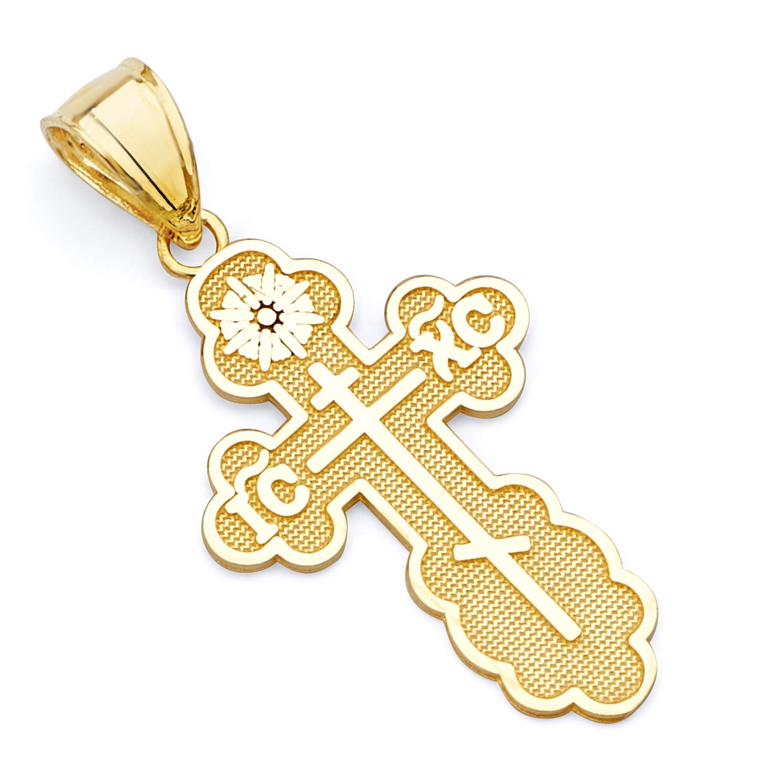 14K Yellow Gold St. Olga Greek Orthodox Baptismal Cross Charm Pendant