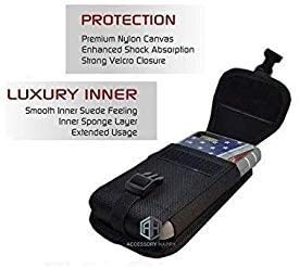 AH Military Grade Cell Phone Carrier Holster Men Cell Phone Belt Holder, for iPhone Holster T Mobile REVVL V, REVVL 6 iPhone 13 Pro Max, 14 Max S20 Plus Nylon Holster Fits Cell Phone w/ Otterbox