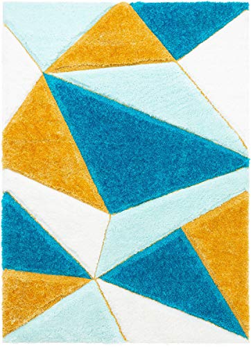 Well Woven San Francisco Venice Blue Modern Geometric 3D Textured Thick and Soft Shag 5'3" x 7'3" Area Rug