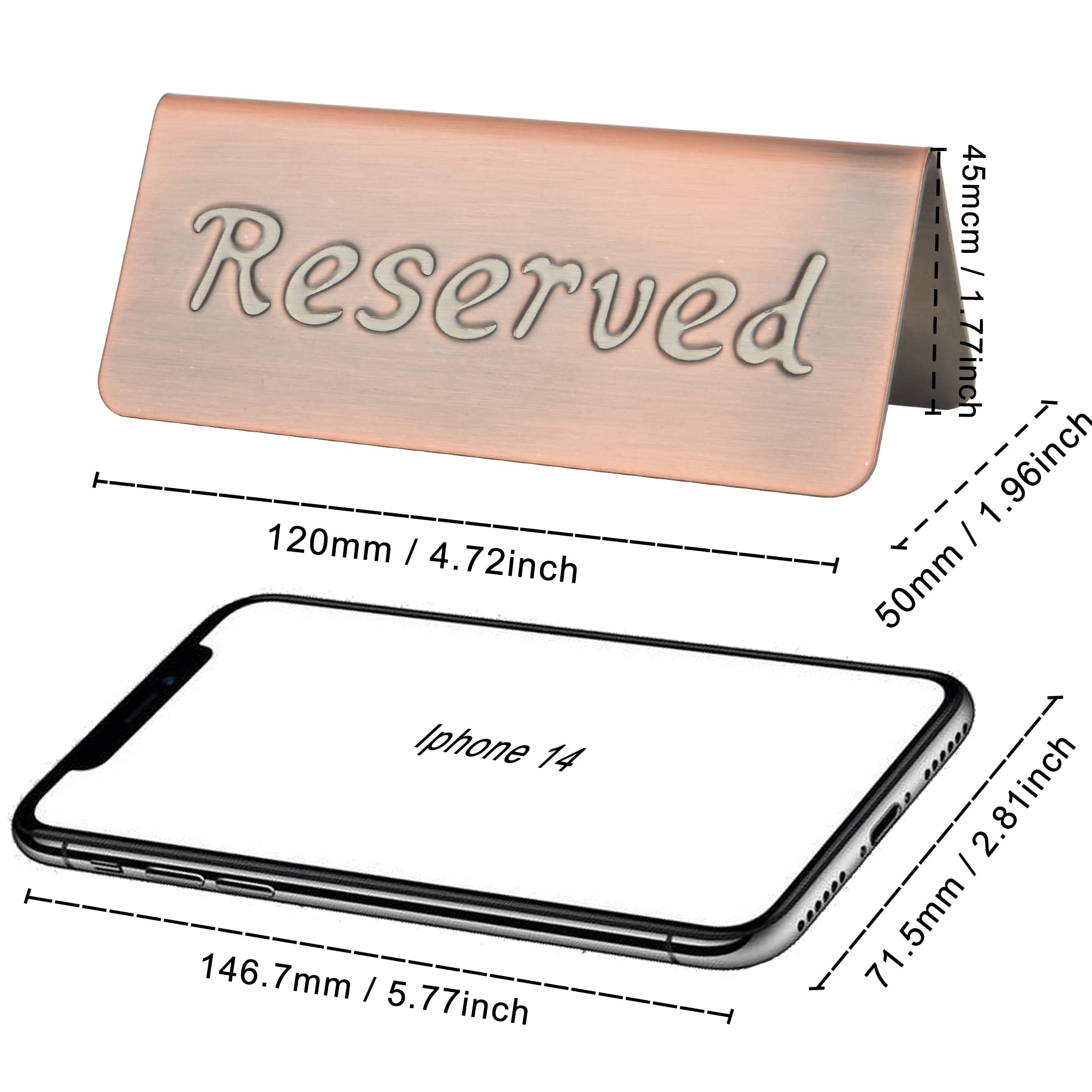 2 Pack Small Reserved Table Signs for Restaurants,Dinner Parties,Banquets,Events,Stainless Steel Table Tent Place Signs,10 Year’s Use,Etched Design,Double Sided View,4.7x1.9 In,(Vintage Red)