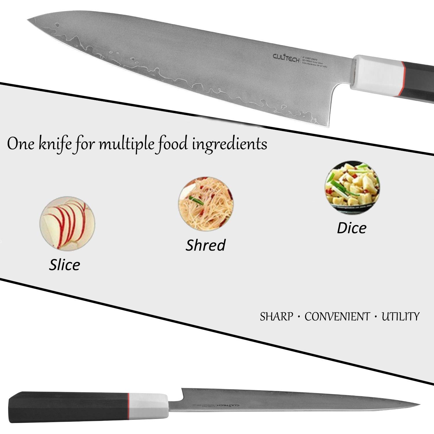 CULITECH Chef Knife, 9.5 inches Extreme Sharp High Carbon Alloy Steel Stainless Knife with G10 Octagonal Handle for Kitchen and Restaurant used