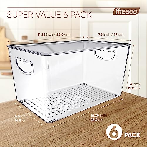 6 Pack Clear Storage Bins with Lids Stackable, Large Plastic Storage Bins with Handle for Pantry Organization and Storage, Perfect Containers for Freezer Organizer, Kitchen, Cabinets, Bathroom