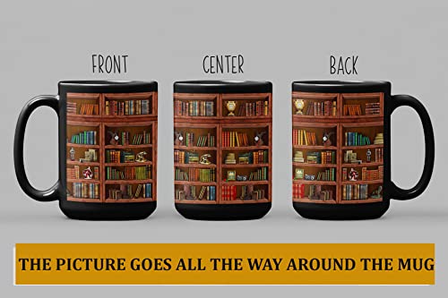2IMT Library Bookshelf Mugs Book Lovers Coffee Mug - Librarian Coffee Mug Book Club Cup Bookish Items Bookworm Mug Gifts for Readers Book Lovers Black Mug 15oz