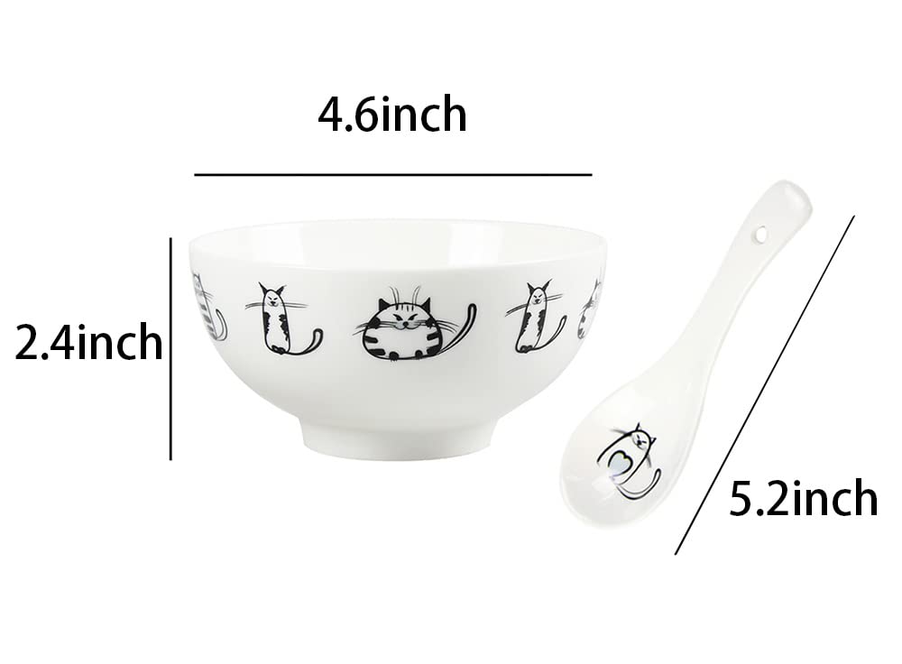 123Arts Ceramic Cat Bowl Soup Bowl Dessert Bowl Rice Bowl with Spoon Set