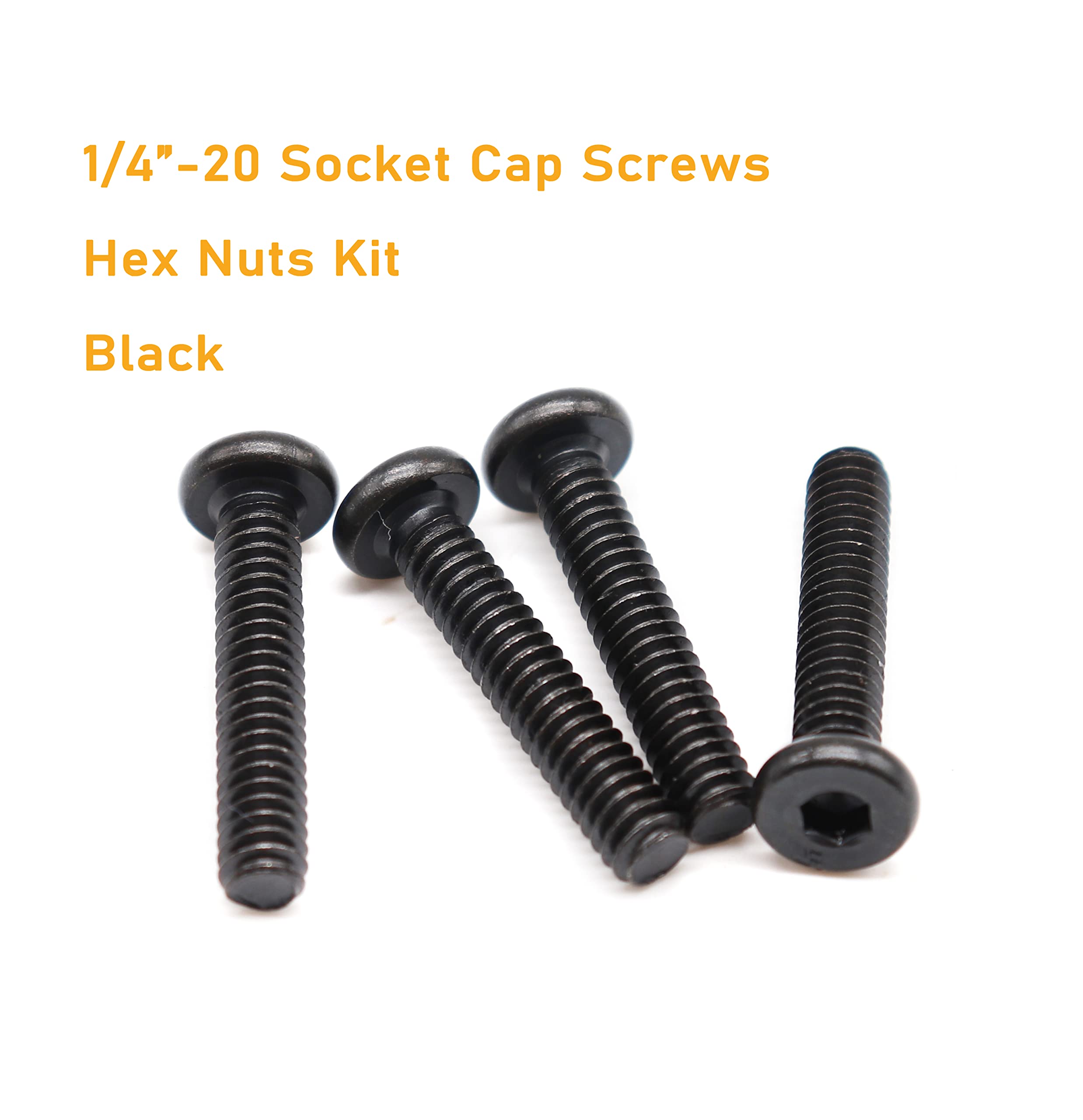 binifiMux 80pcs 1/4"-20 Black Hex Socket Cap Screws and 1/4"-20 Hex Nuts Assortment Kit, 3/8" 5/8" 1" 1-1/4" 2"