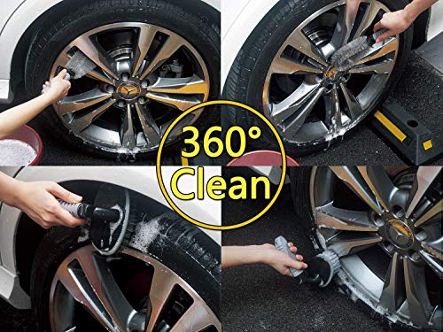 Aaskuu 2 Pcs Steel and Alloy Wheel Cleaning Brush, Rim Cleaner for Your Car, Motorcycle or Bicycle Tire Brush Washing Tool