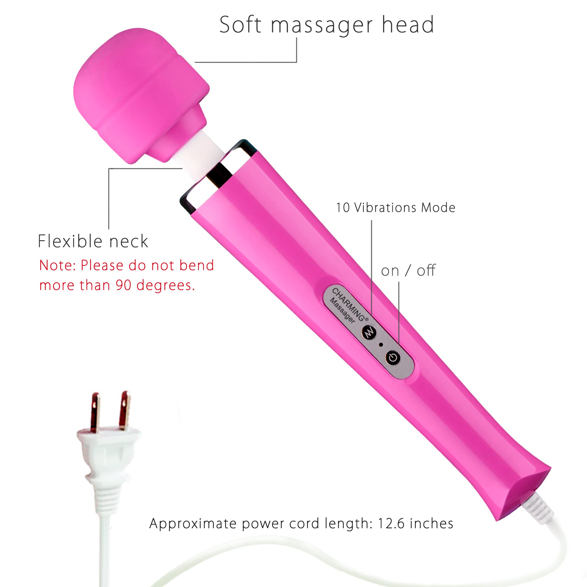 10 Speeds Wired Powerful Handheld Electric Back Massager with Strong Vibrations, Personal Therapy Massager for Sports Recovery, Muscle Aches, Body Pain-Rose red