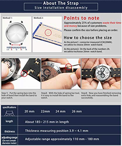 BINLUN Replacement Watch Bands Compatible with Samsung Galaxy Watch, Compatible with Huawei Watch, Compatible with Garmin Smartwatch Thick Oil Leather Watch Strap with X-Type Thick Line20/22/24mm