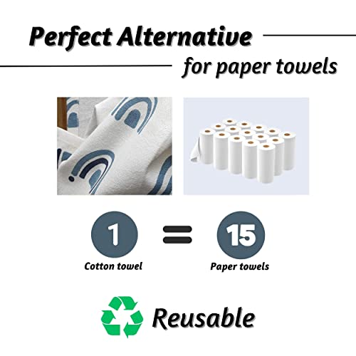 Folkulture Cotton Kitchen Towels and Dishcloths Set with Hanging Loop, Set of 3 Flour Sack Dish Towels and Dish Cloths for Drying Dishes, Highly Absorbent Decorative Tea Towels, 20 x 26 Inches, Mystic