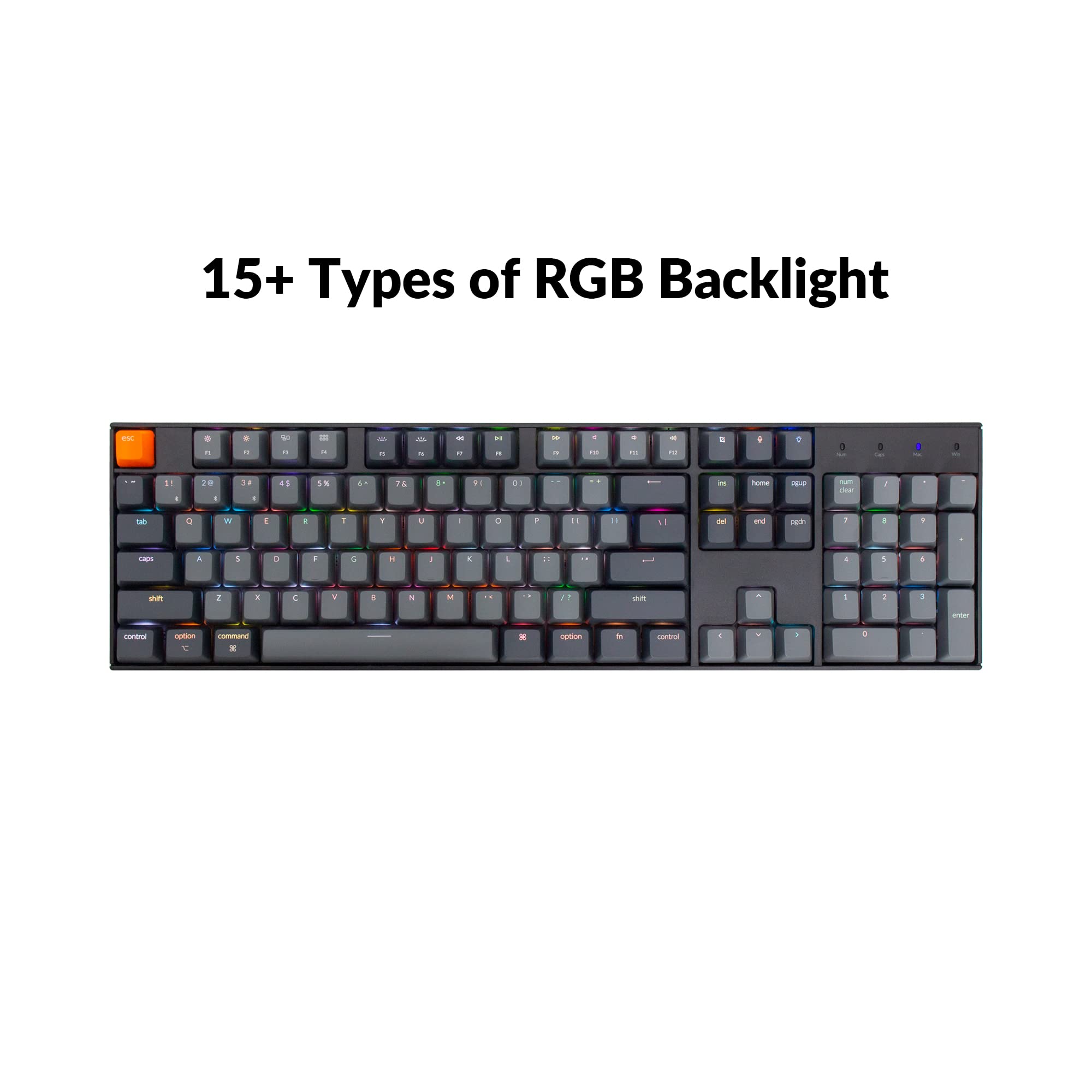 Keychron K10 Full Size Layout RGB Backlit Hot-Swappable Mechanical Gaming Keyboard for Mac Windows, Multitasking 104-Key Bluetooth Wireless/USB Wired Computer Keyboard with Gateron G Pro Brown Switch