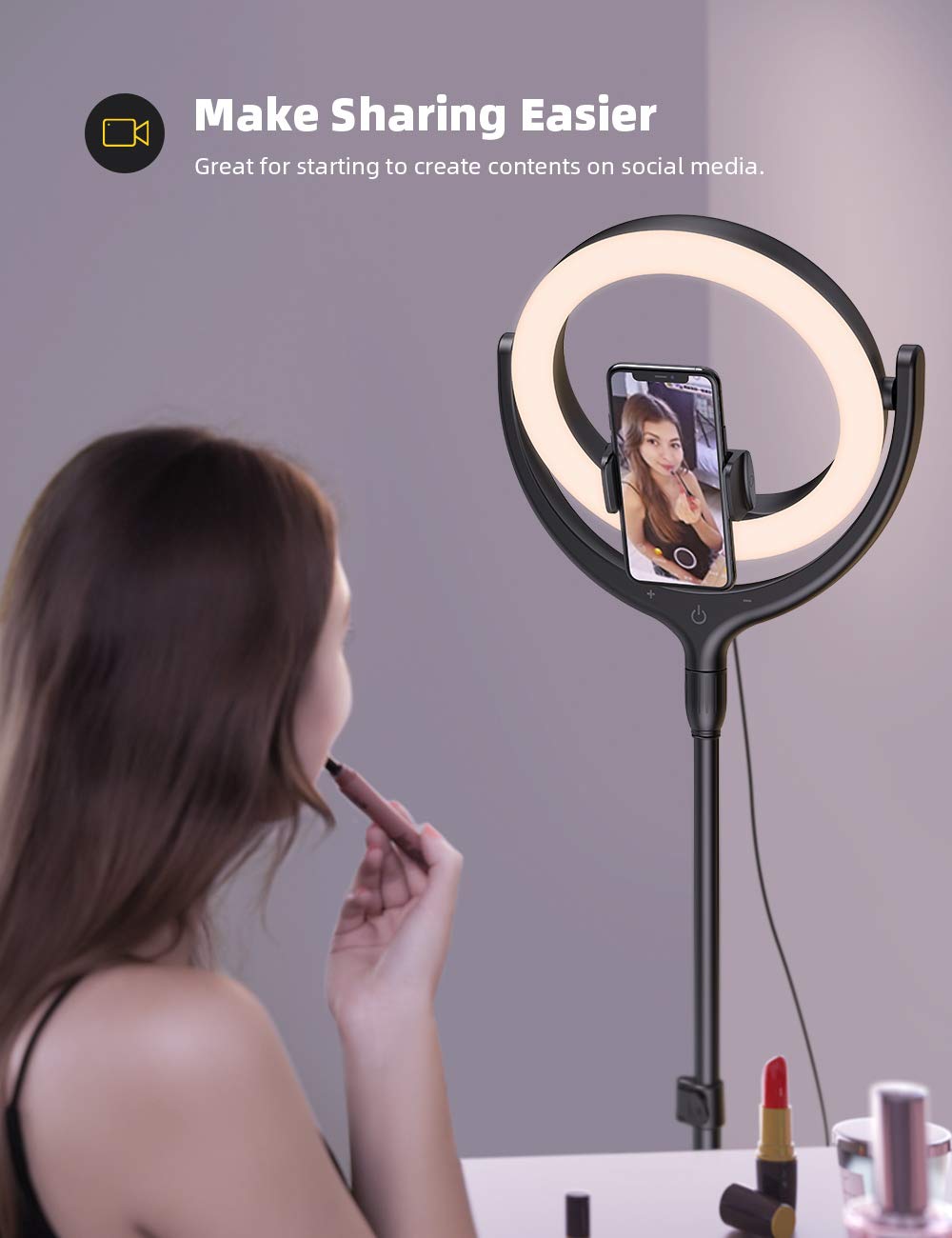 10'' Selfie Ring Light 67'' Tripod Stand - Lamicall LED Circle Halo Light with Cell Phone Holder for Live Stream/Makeup/YouTube Video Recording/Photography, ARO De Luz Compatible with 4-6.5'' Phones