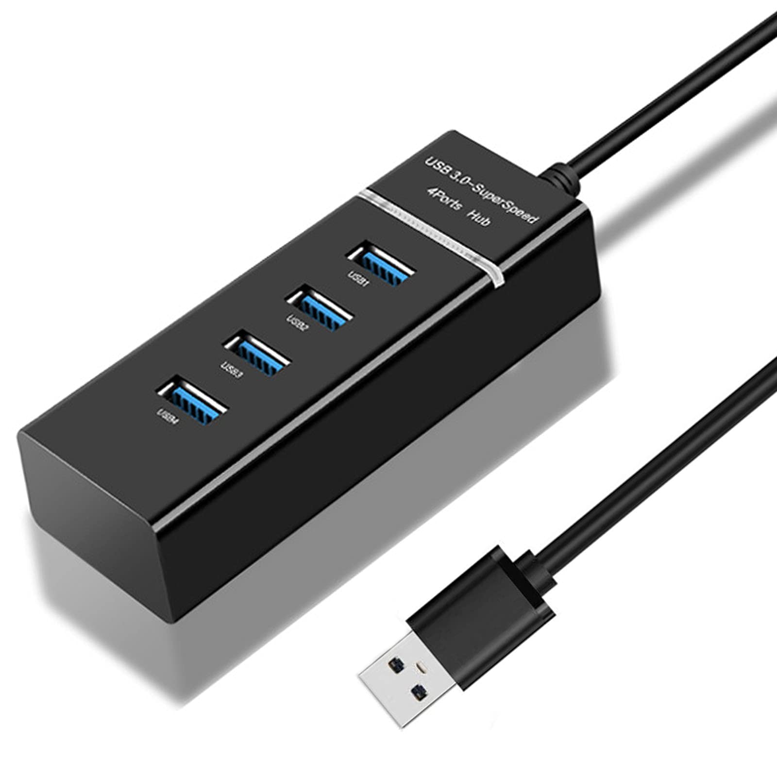 4 Port USB Hub Adapter ,Portable USB Hub,Micro USB 3.0 Hub Multiport Adapter with LED Indicator for Keyboard &Mouse,Printer,USB Fan&Lamp,Camera,Flash Drives, Mobile Hard Disk,and More (Black)