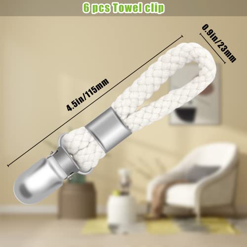 6 Pack Towel Hook Holder Braided Cotton Loop Towel Hangers Metal Clip Towel Hangers Rack Hand Towel Hook Tea Towel Holders for Kitchen Bathroom Ivory