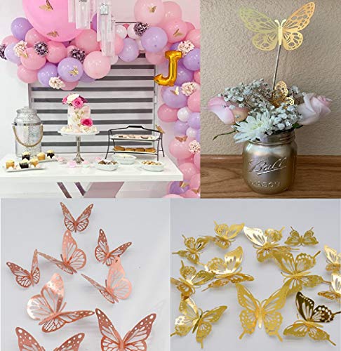 3D Butterfly Wall Stickers, 48PCS Gold Butterfly Wall Decals Decorations Stickers with 4 Patterns Butterflies Gold Party Decoration for Home Nursery Classroom Kids Bedroom Decor