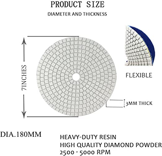 1Pc 7 inch Diamond Polishing Pad Wet/Dry Tile Polishing Pad For Grinder,For Concrete Marble Quartz Stone Countertop Granite Polishing. (Grit 3000)