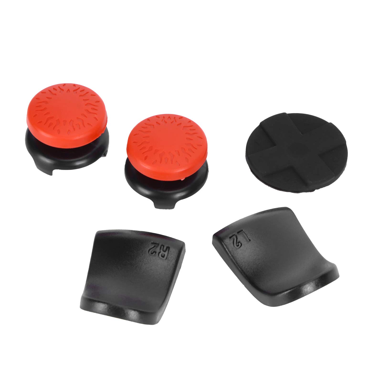 5 in 1 Controller Accessory for, Thumb Stick Grip Key Joystick Cover, L1/R2 Key Extender, Joystick Key, Cross Key (red)