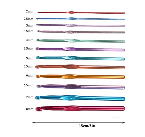 12 Sizes Crochet Hooks Set, Aluminum Handle Knitting Needles for Arthritic Hands, Crochet Needles for Knitting Craft Weave Yarn, Extra Long Crochet Kit
