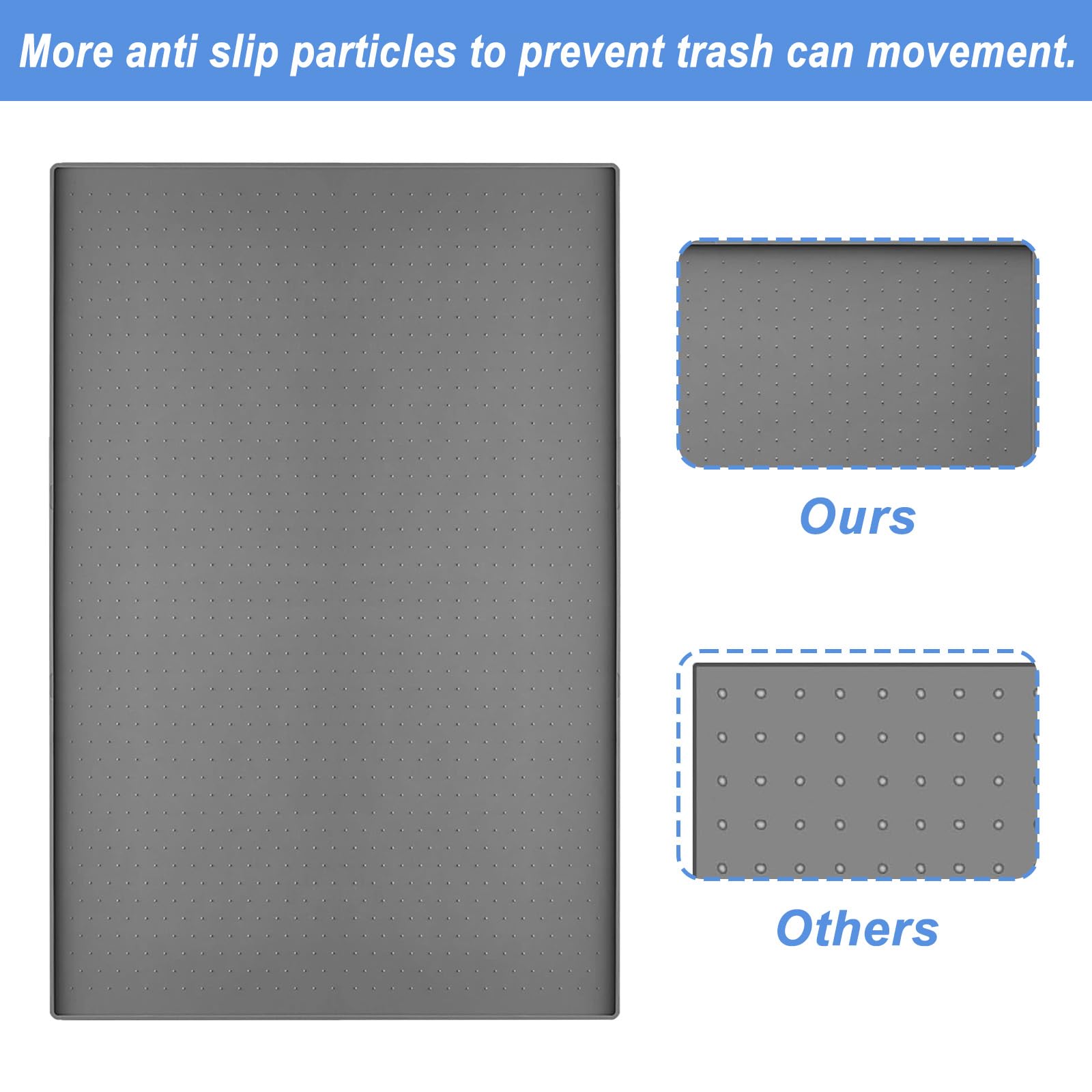 2 Pack Trash Can Mat, Under Garbage Can Mat,11.8"x18.9" Non-Slip Trash Can Mat with Particles to Prevent Trash Can Movement , Raised Lip to Prevent Spills, Suitable for Kitchen, Office, Living Room
