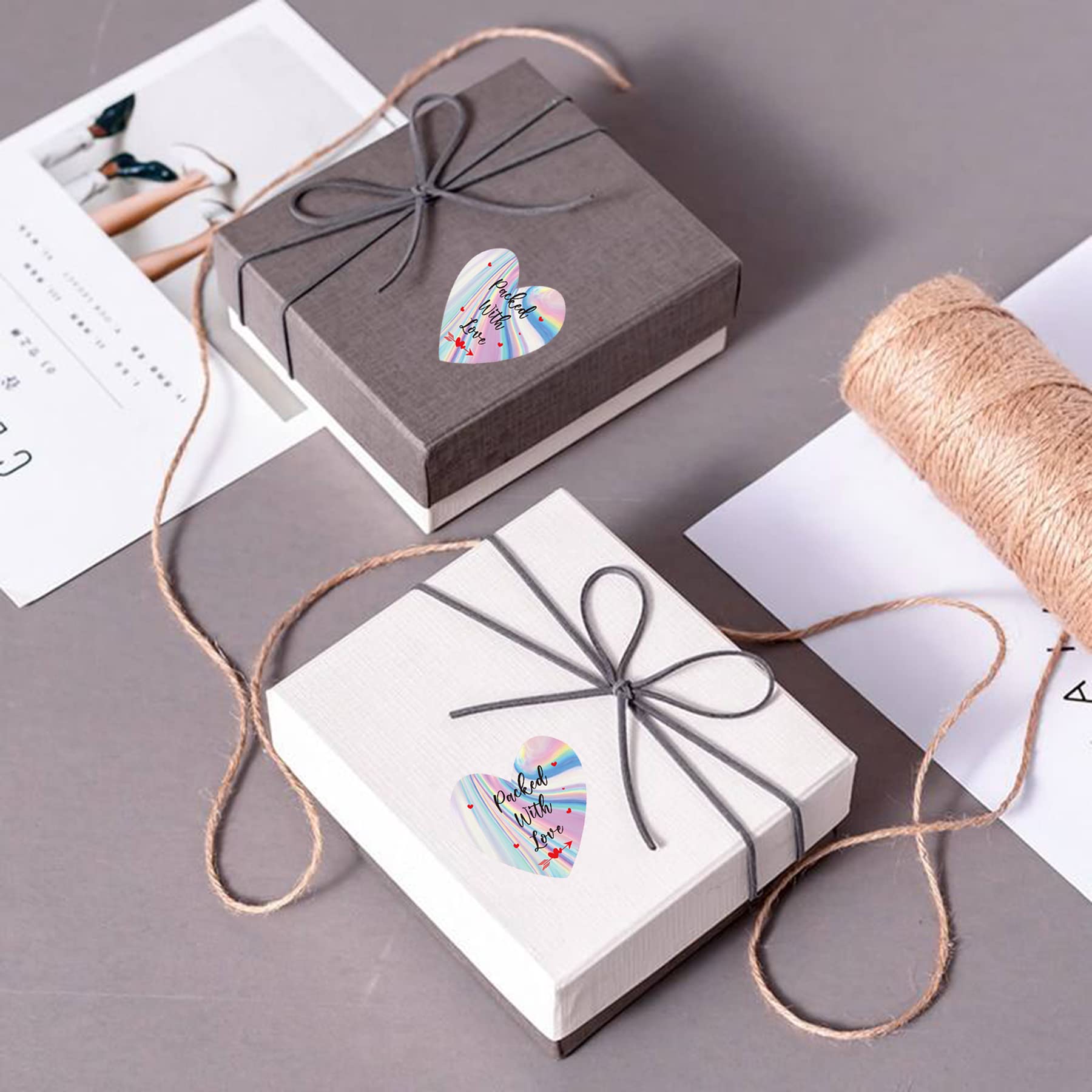 Happy Valentine's Day Stickers 1.5 inch Holographic Heart Stickers Wedding Favor Thank You Labels for Envelope Seals Business Package 500 pcs Per Roll Sealed Labels for Envelope Seals