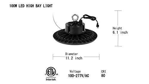LED High Bay Light 100W 4000K Natural White,ETL Certified High Bay LED Shop Light for Factory Work Shop Warehouse, Replacement for 400W MH/HPS