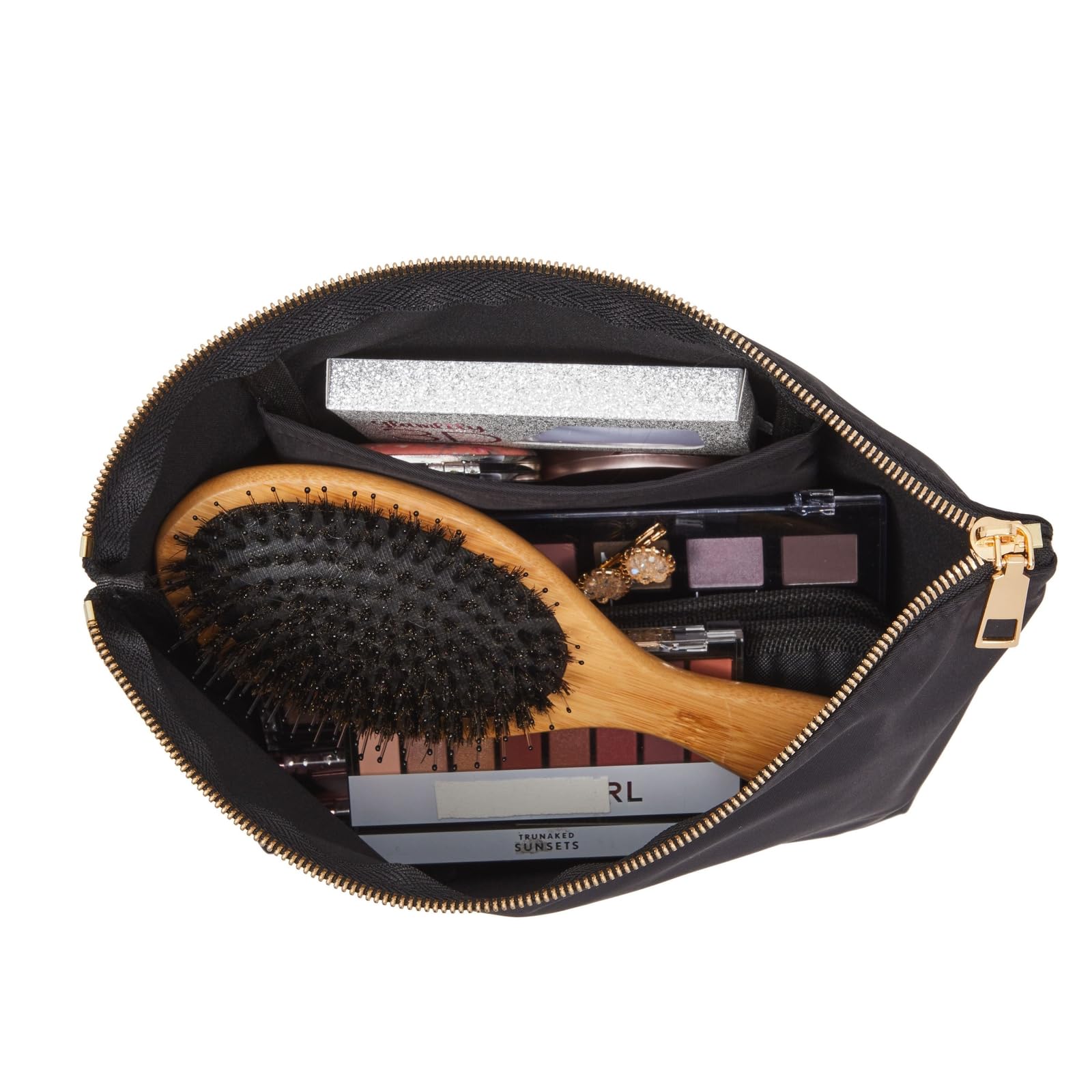 Glamlily 3 Piece Black Makeup Bag Set for Women, Nylon Zipper Cosmetic Pouch Organizers for Travel, Toiletries (3 Sizes)