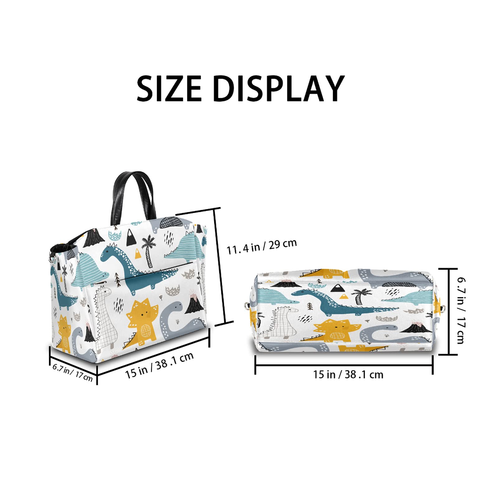 Cute Dinosaur Diaper Bag Tote with Stroller Straps, Funny Animal Large Capacity Baby Stroller Organizer Bag, Multi-Function Nappy Bag Travel Handbag