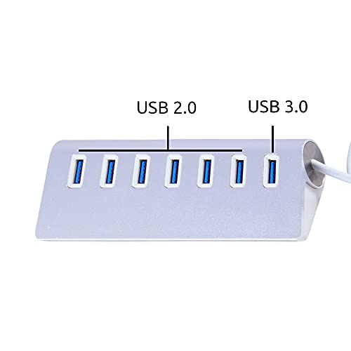 JacobsParts 7-Port USB 3.0 Hub 5Gbps Aluminum Portable for PC Laptop Notebook Desktop