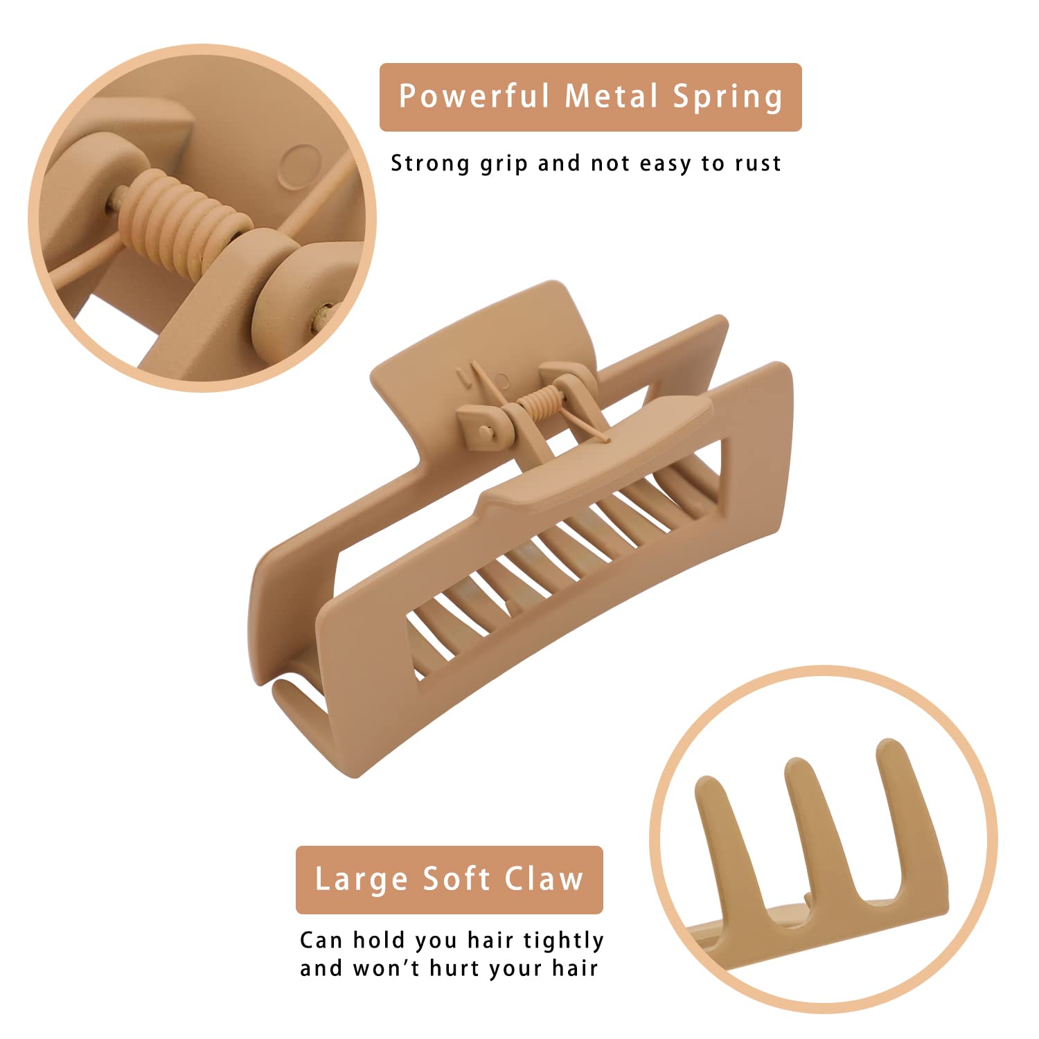 12 Pack Hair Clips,Large Rectangle For Women(4in),Medium Square Claw for Thin Hair(2in),Matte claw Thick Hair, Neutral Colors and Strong Hold Jaw clips.