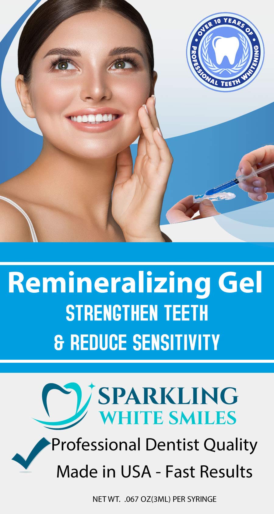 4 Syringes Remineralization Gel with 4 Custom Teeth Trays - Strengthens Teeth Enamel - Reduces Teeth Sensitivity - Remineralizes and Desensitizes Teeth - Great for After Teeth Whitening